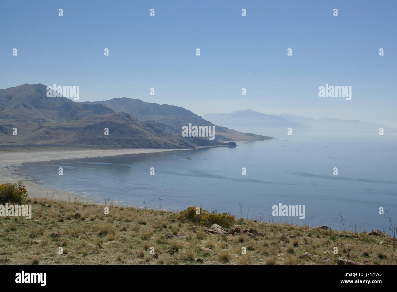 A panoramic view of Antelope Island in the Great Salt Lake, Utah ...