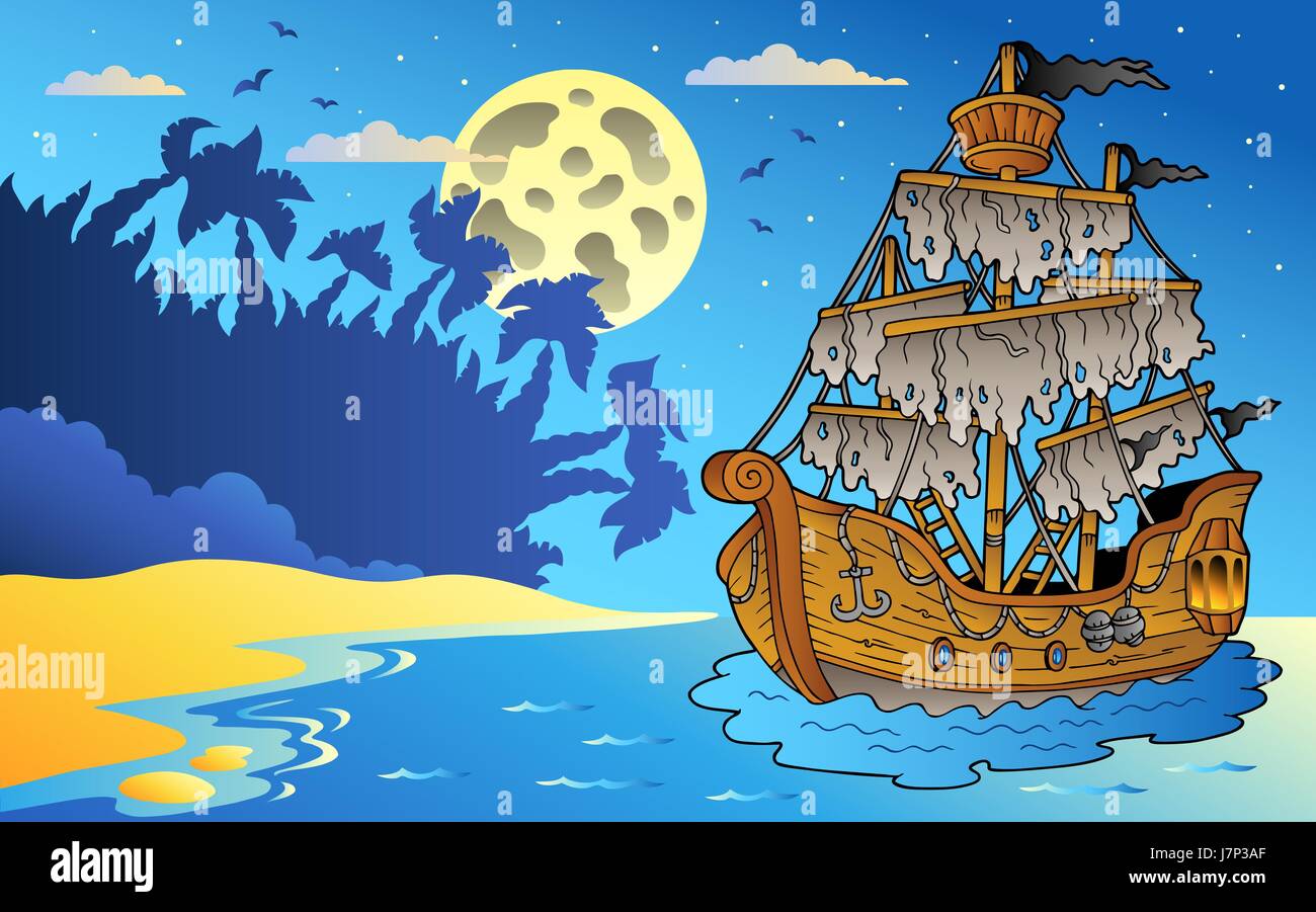 Old sailing ship night moon hi-res stock photography and images - Alamy