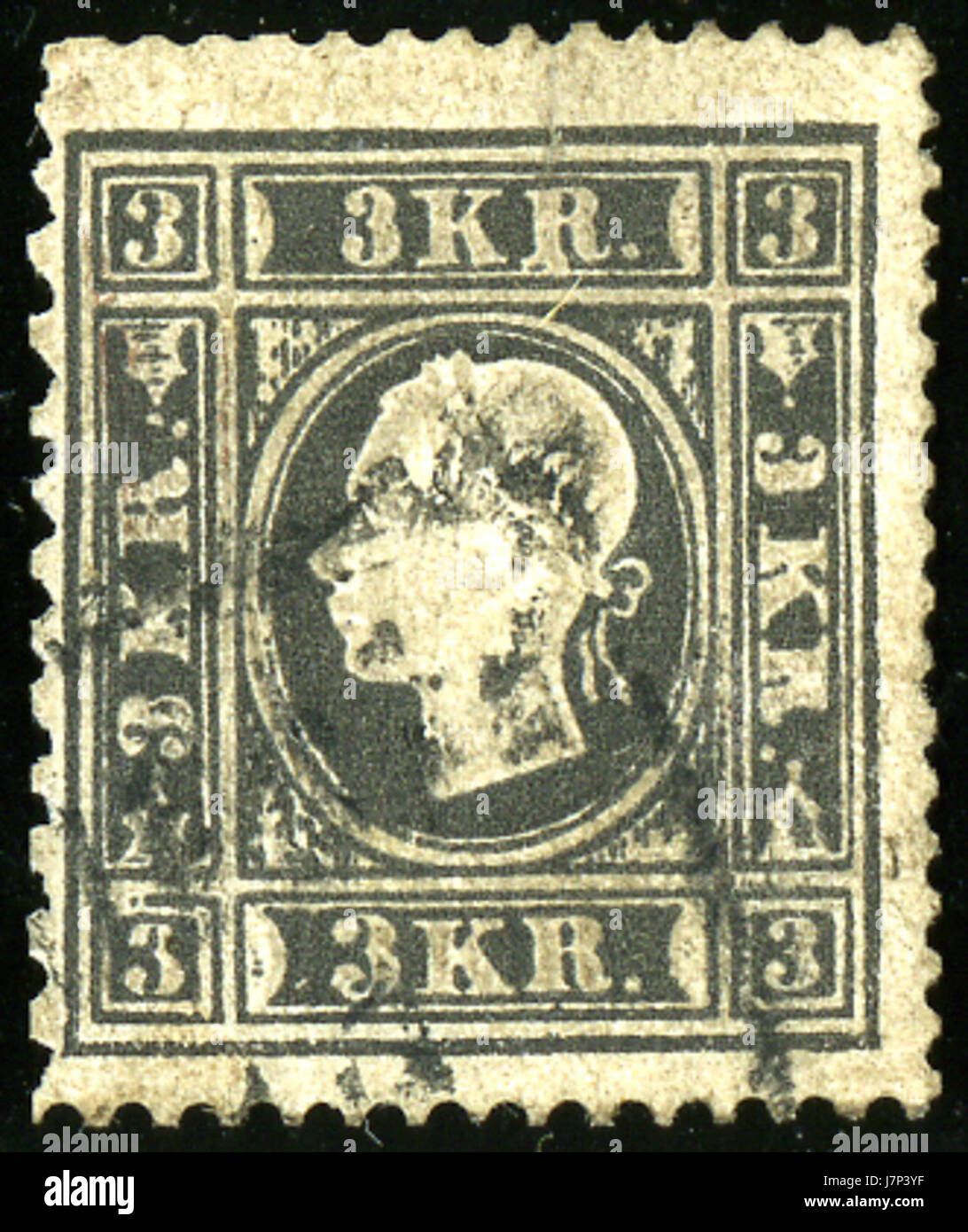 The 1858 Austrian 3-kreuzer black stamp, classified as type Ib, is a ...