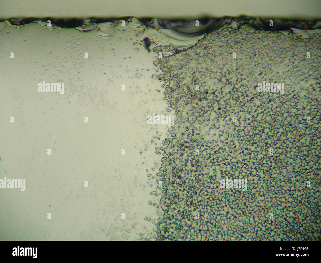 This image features a 100x zoomed-in view of smooth and frosted glass ...