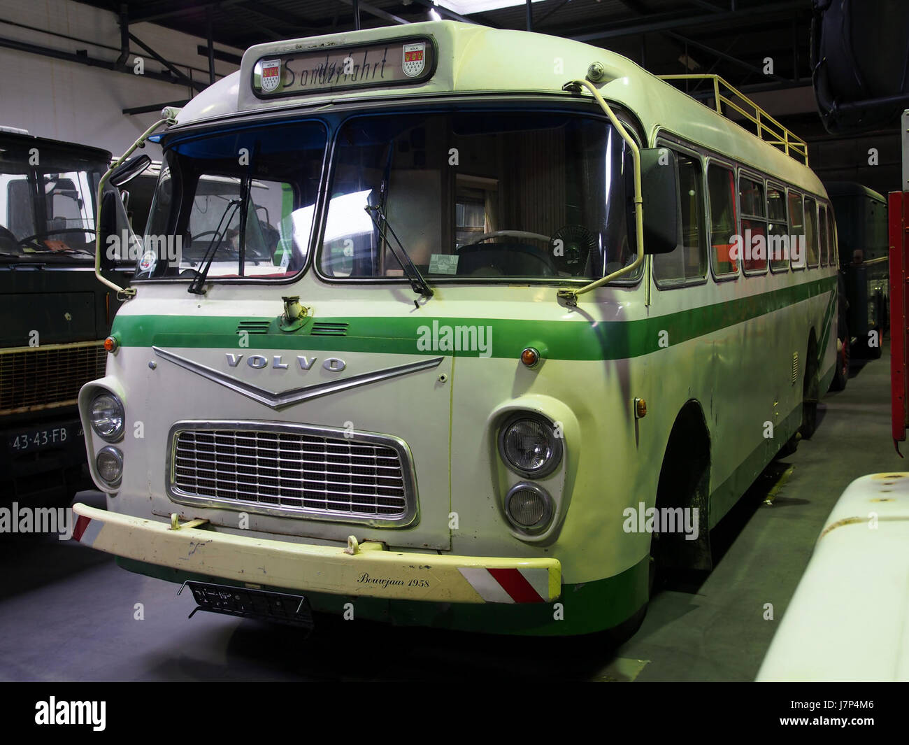 A 1958 Volvo bus, showcasing mid-20th century Swedish design in public ...