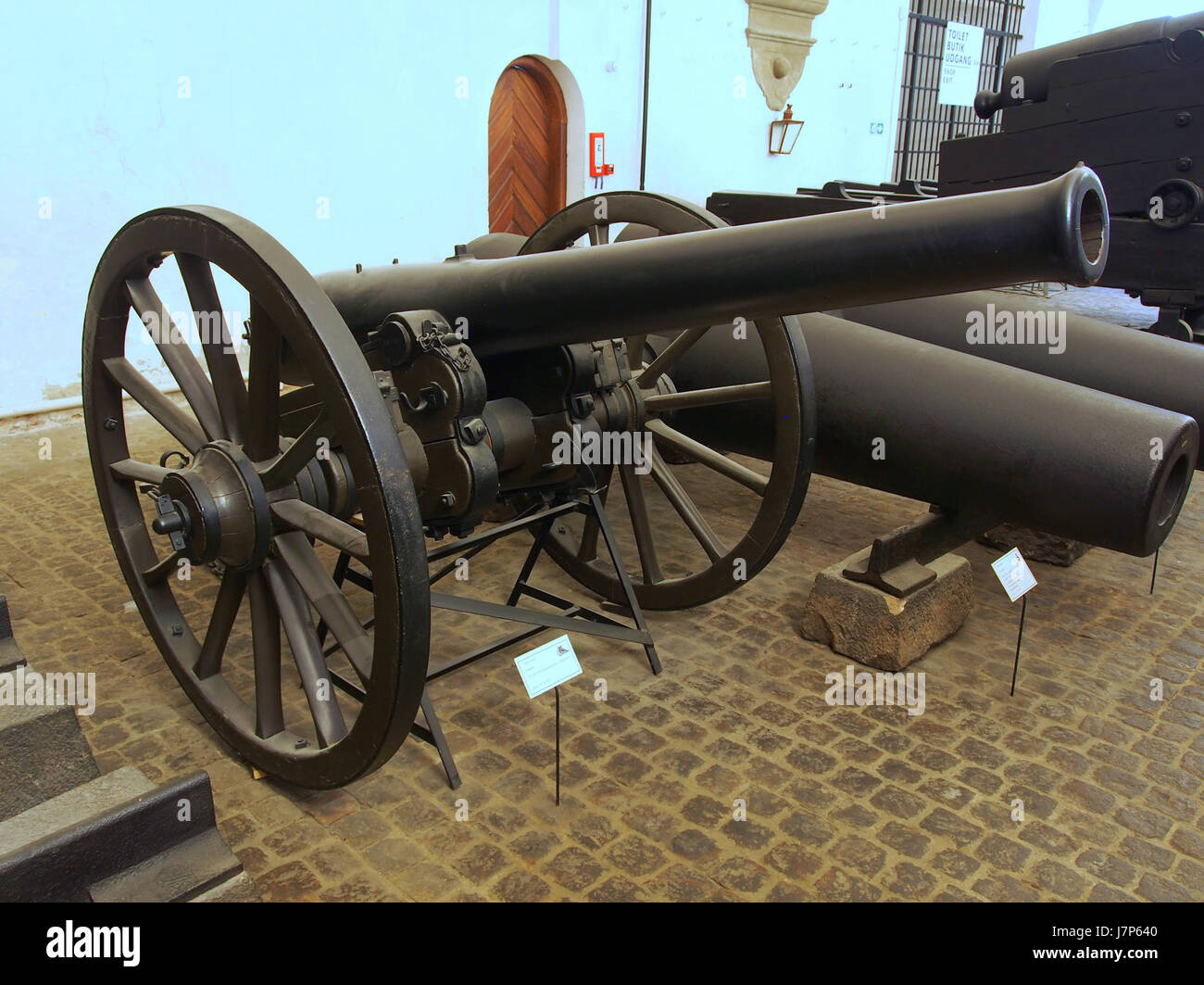 This image shows a 19th-century Belgian-made 12cm cannon, currently ...