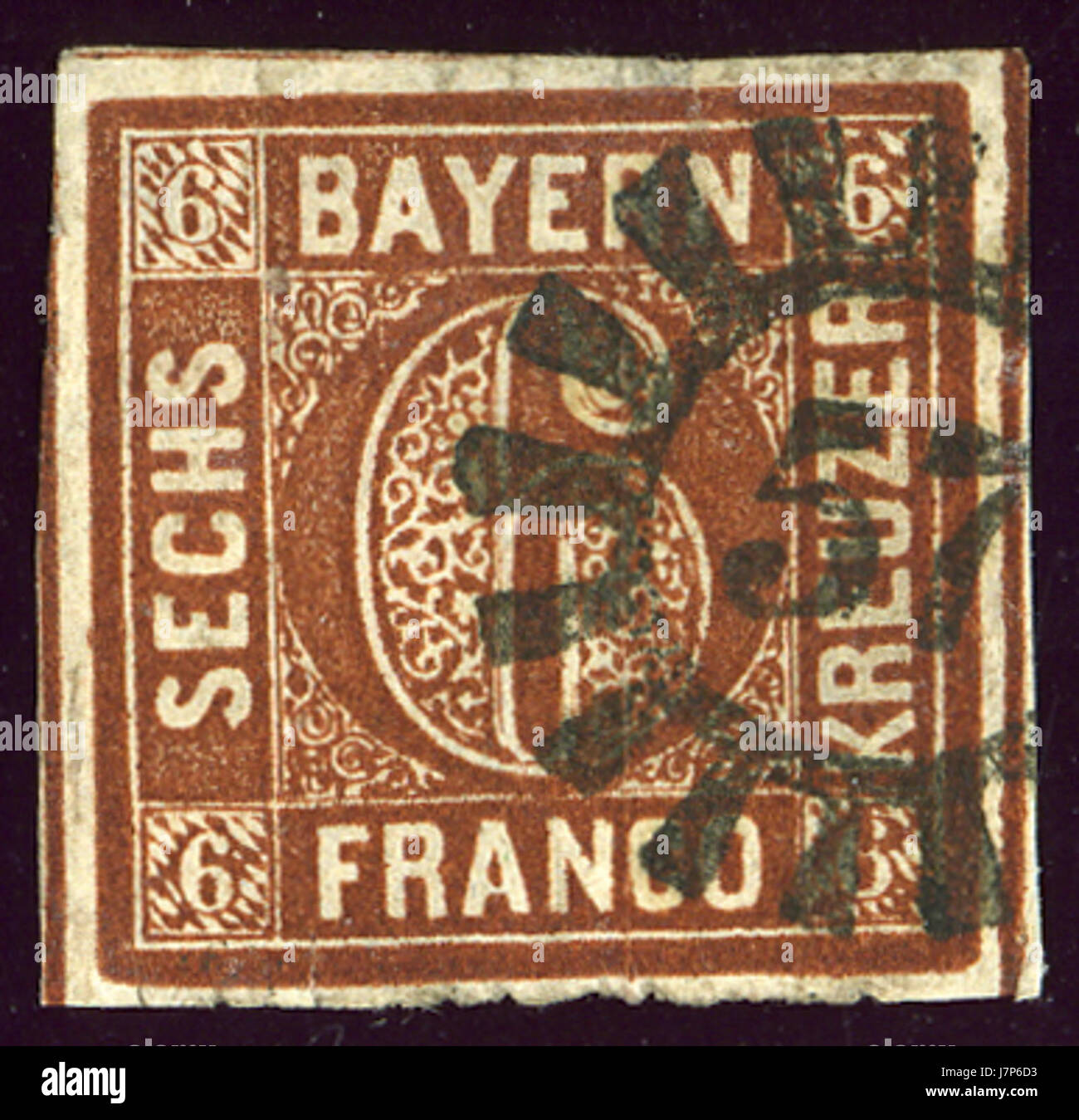 This is a rare 1850 Bayern 6kr stamp, identified as Mi4II 57 in ...