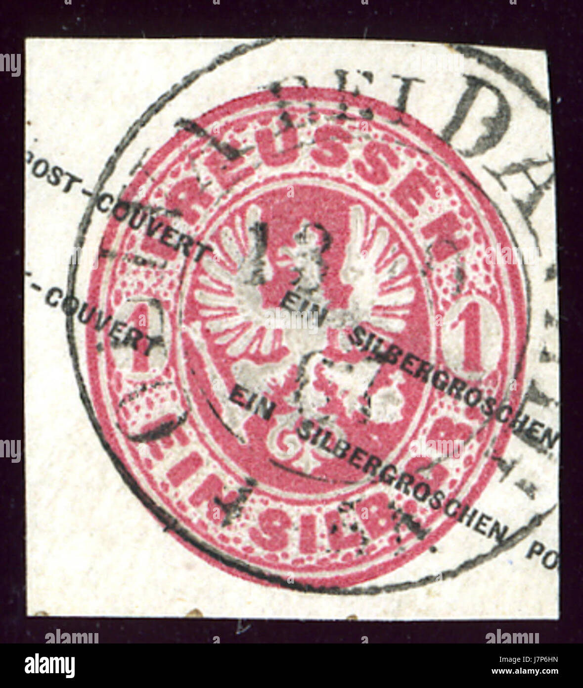 A 1867 postal stamp from Prussia, featuring an image of Oliva in Gdansk ...