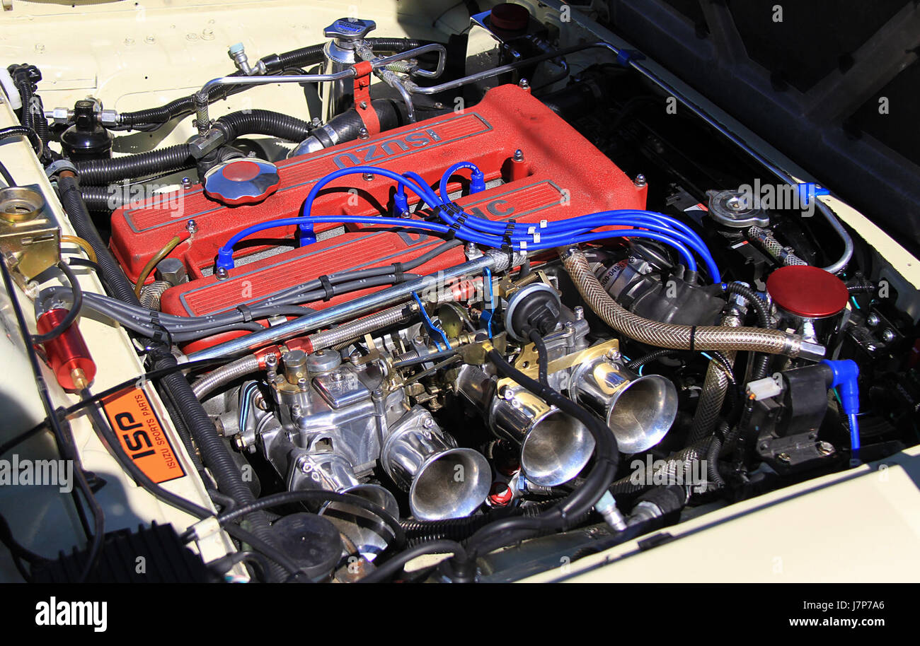 1969 Isuzu Bellett 1300 Special engine room Stock Photo - Alamy
