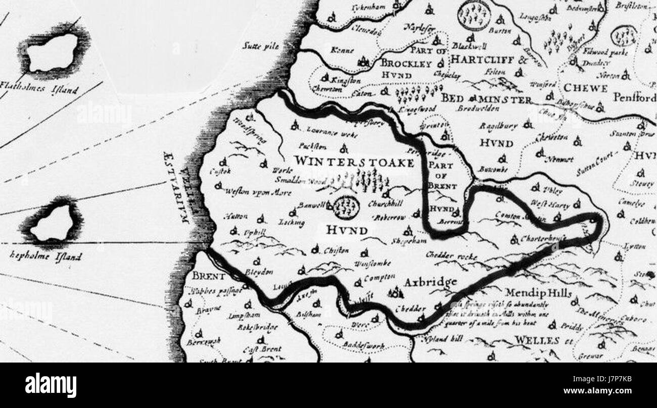 A 1645 map of Winterstoke, providing insight into the geographical layout and features of the ...