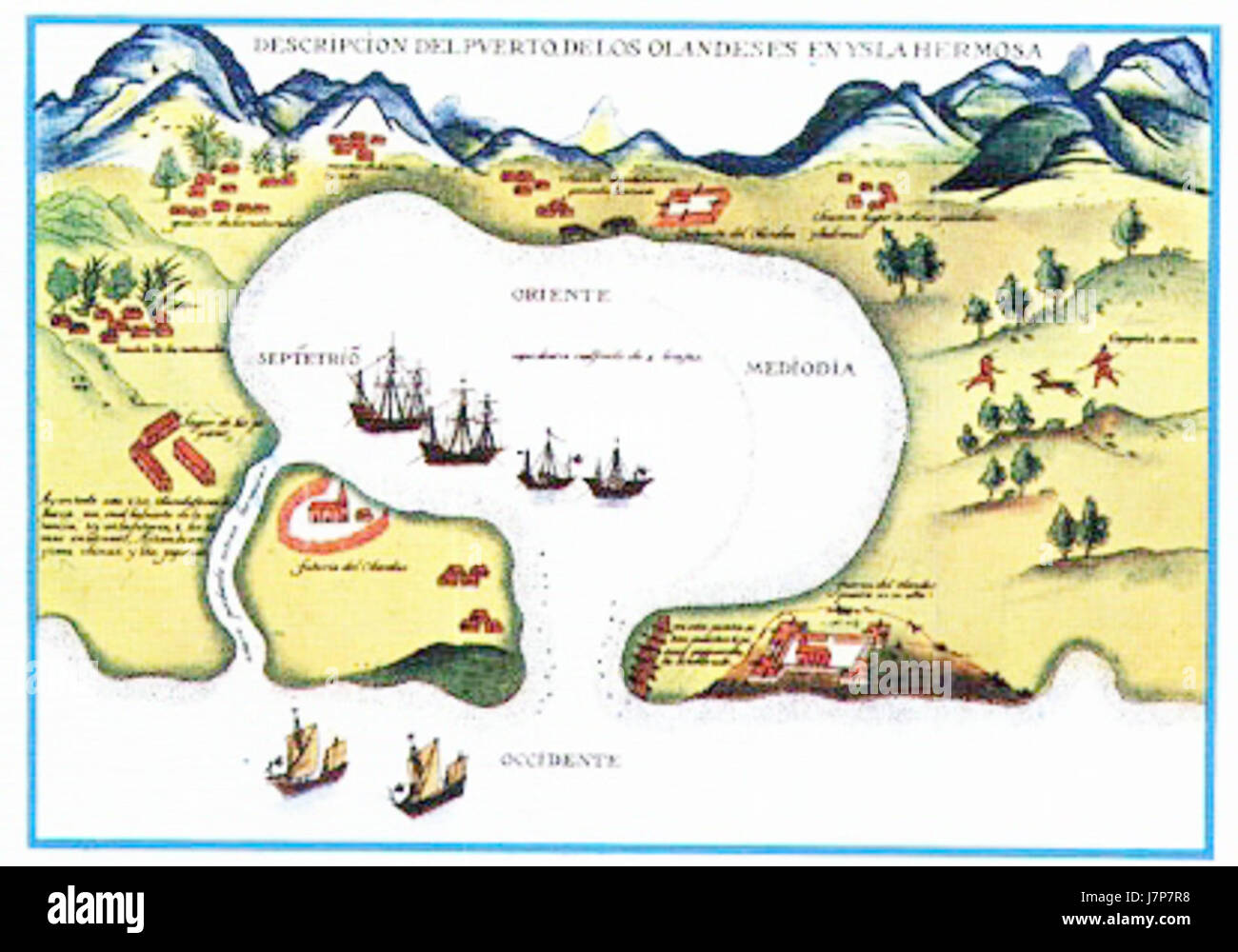 This drawing from the year 1600 depicts Dutch ships in Taiwan ...