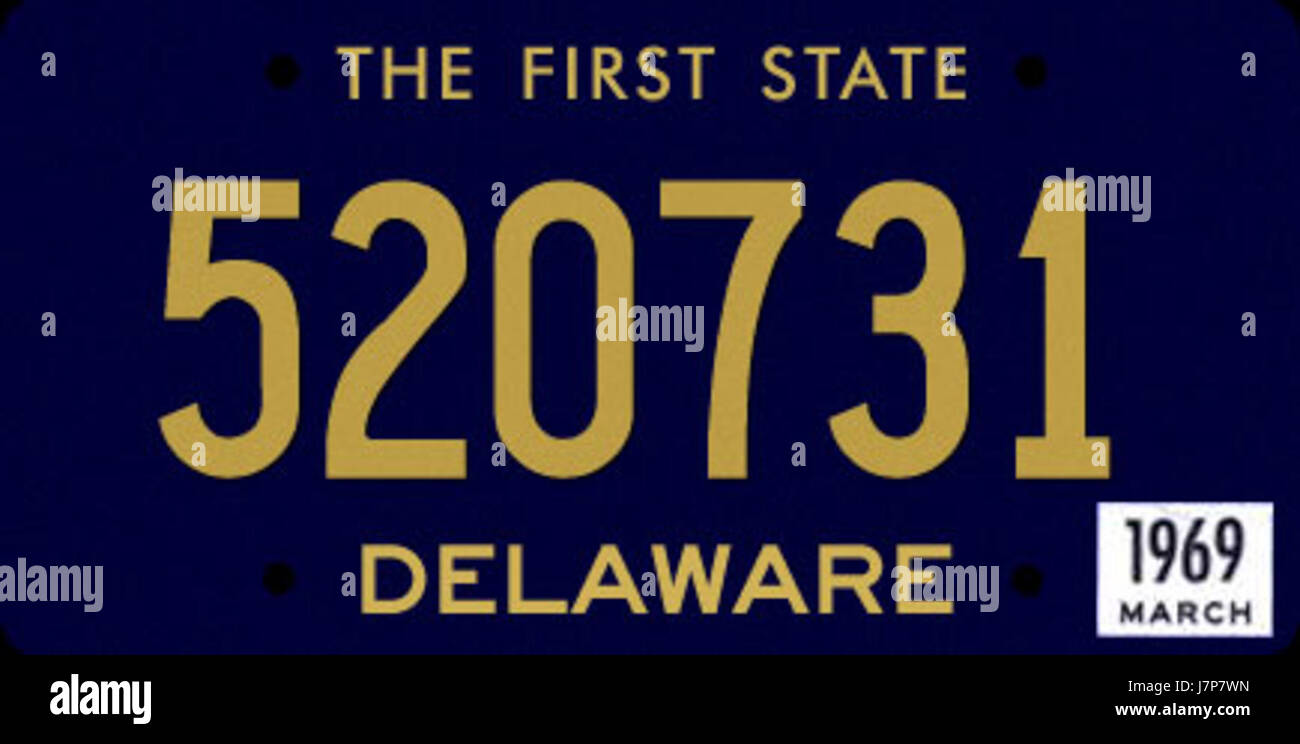 A 1969 Delaware license plate, featuring the design and branding used ...