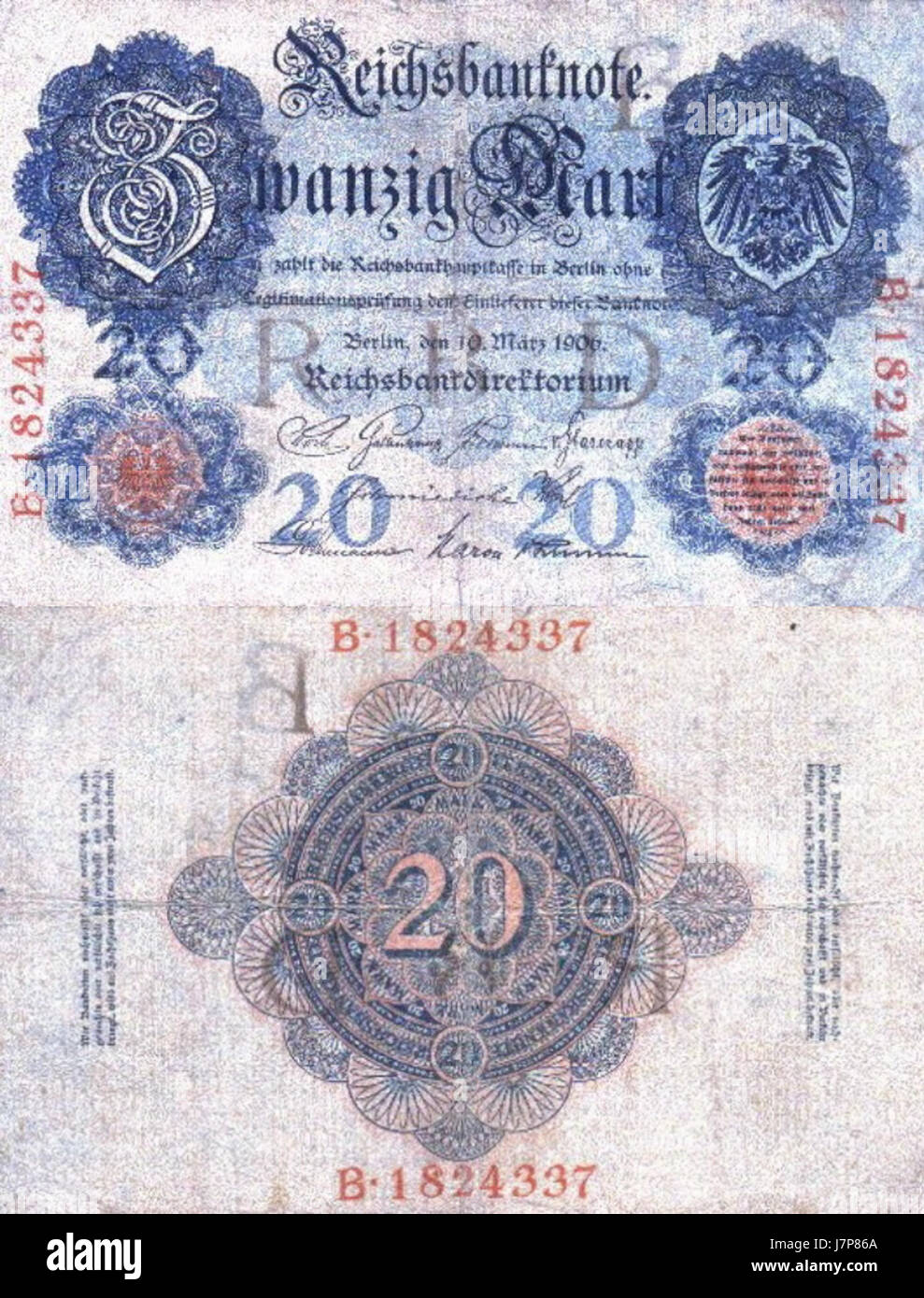 This is a historical reference to a German 20 Mark banknote from 1906 ...