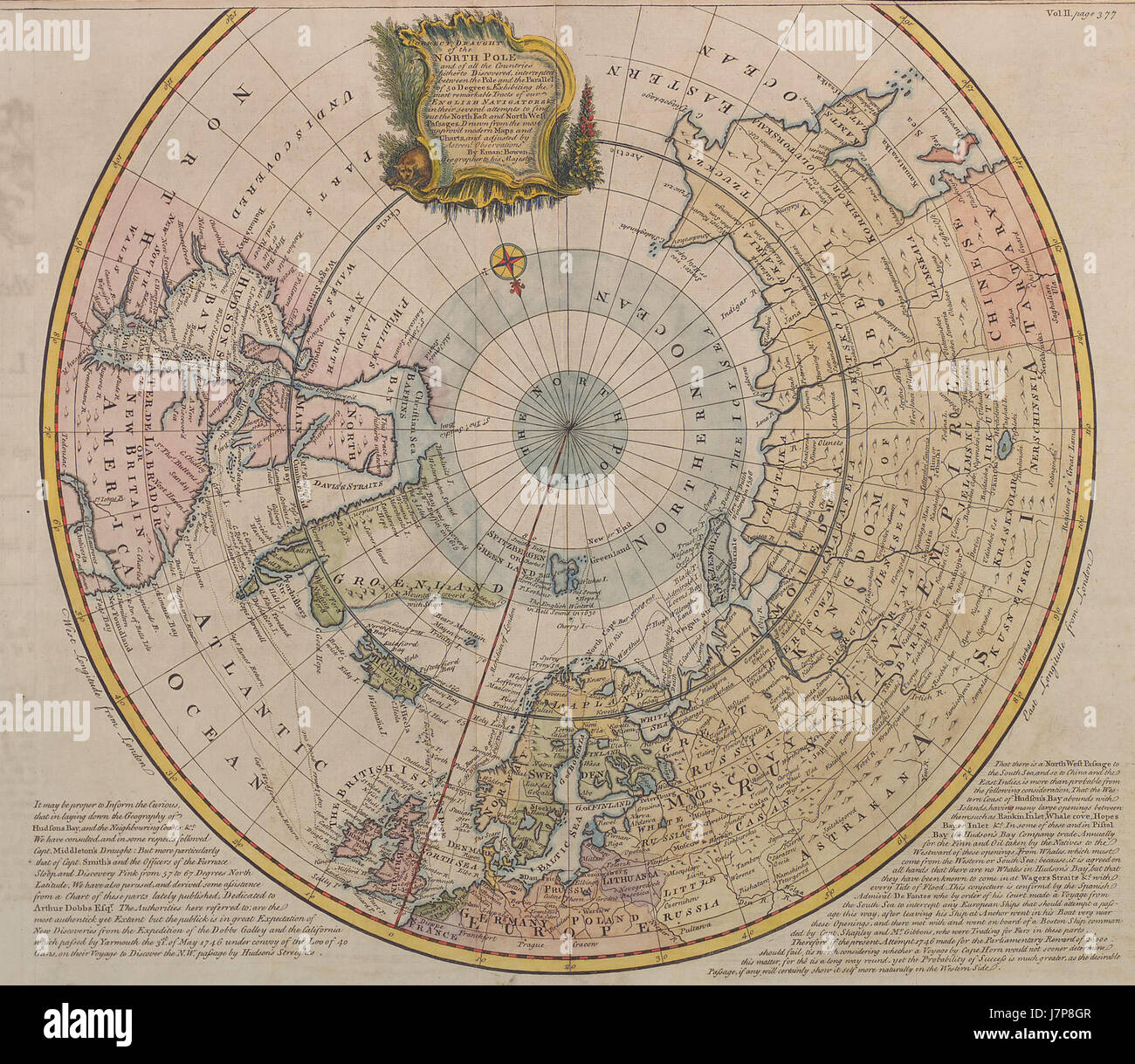 A historical map showing the North Pole and the countries discovered up ...