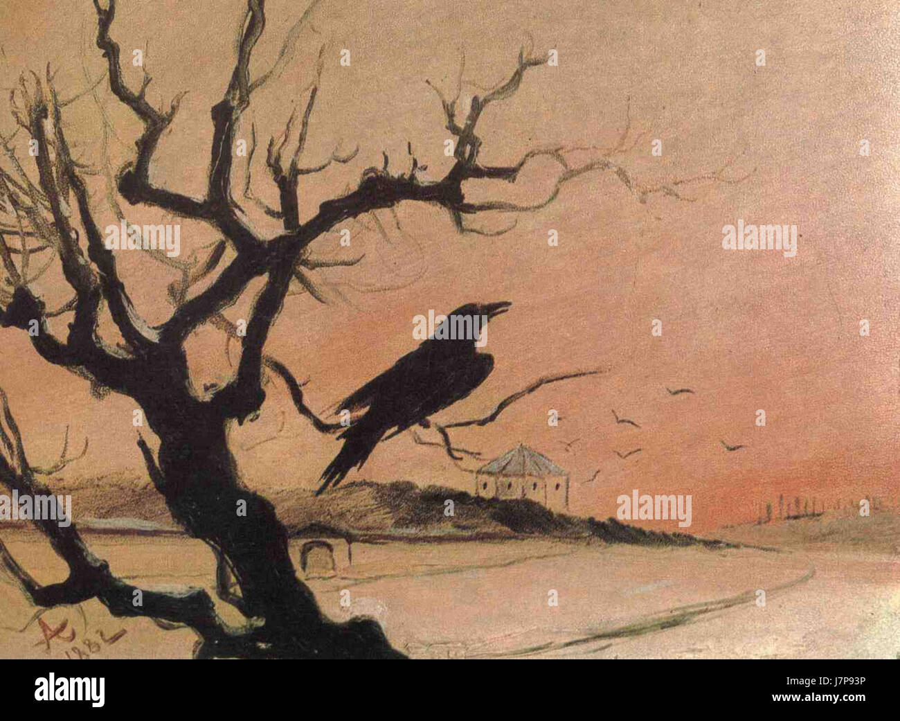 'Havran' (The Raven) by Mikulas Ales, created in 1882, depicts a ...
