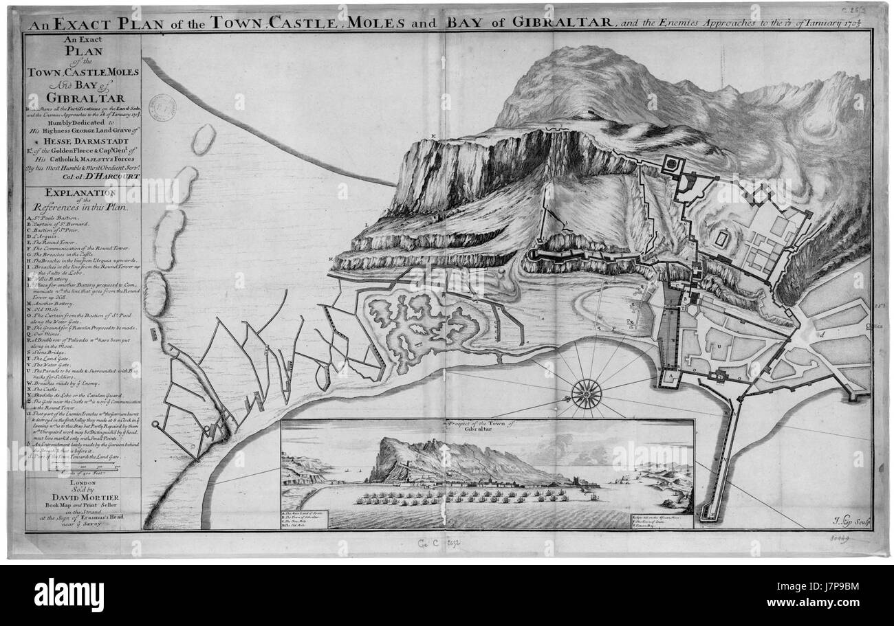 An Exact Plan of the Town, Castle, Moles and Bay of Gibraltar Stock ...