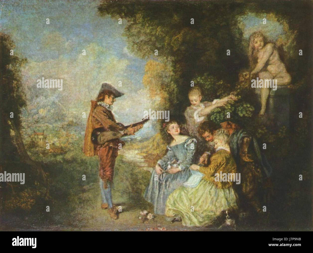 This image features a work by Antoine Watteau, a French Rococo artist ...