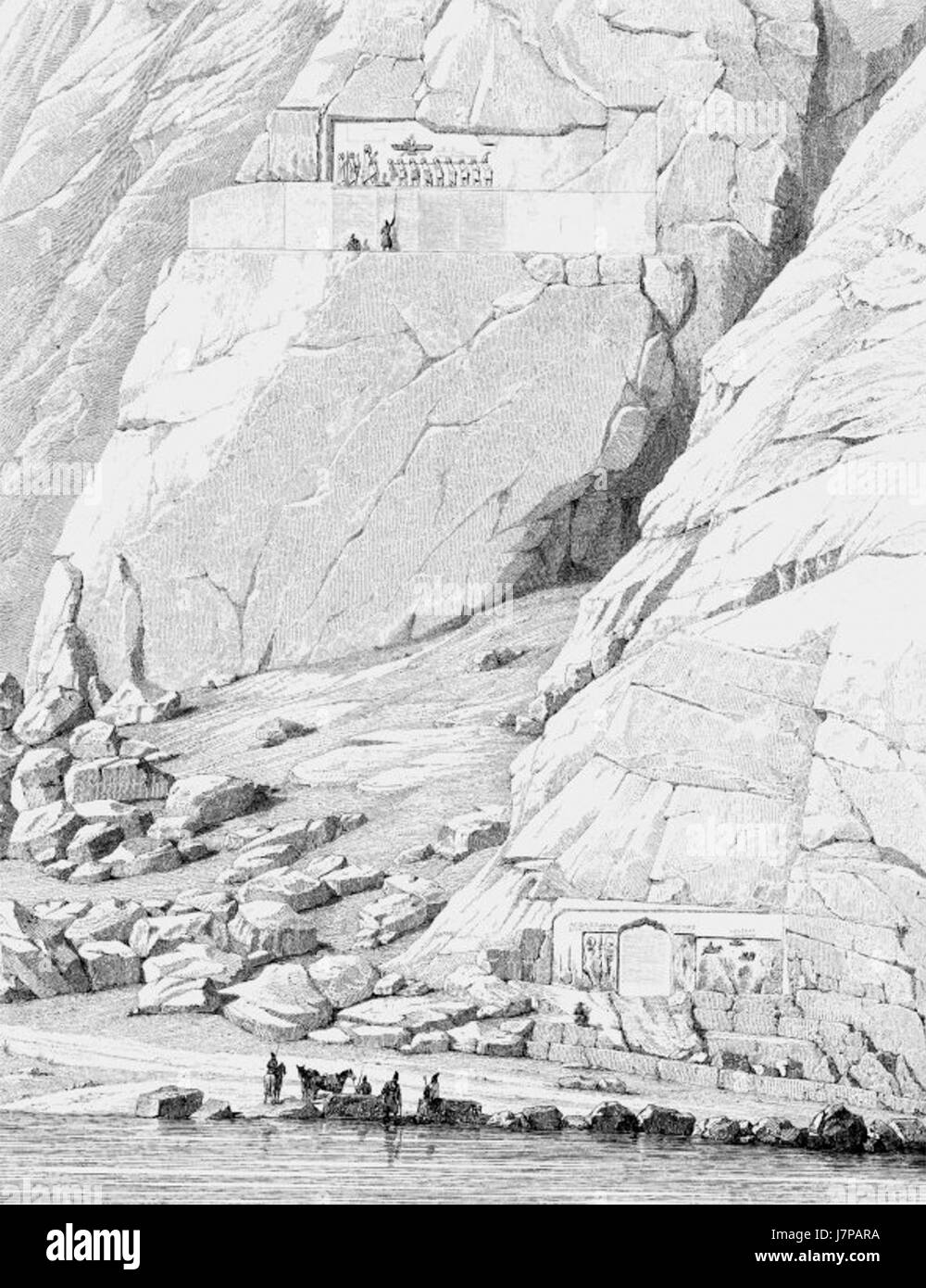 The Behistun relief, as depicted by Pascal Coste, is an ancient Persian ...