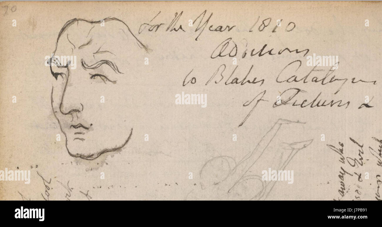 Blake manuscript Notebook page 070 Sad face Stock Photo - Alamy