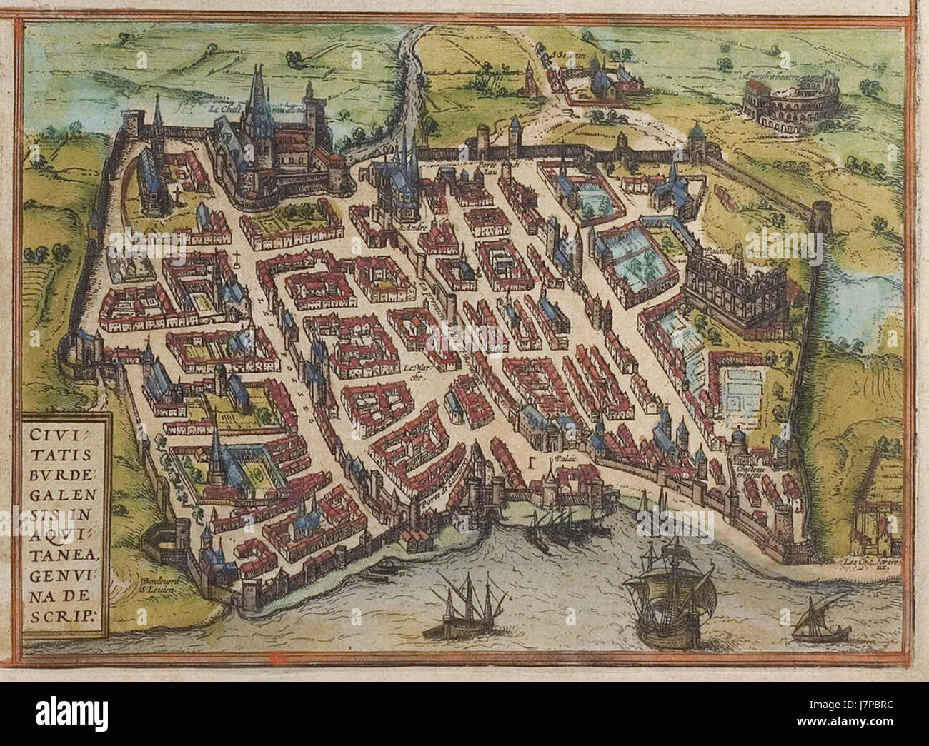 A 16th-century map of Bordeaux, France, created by Georg Braun and ...