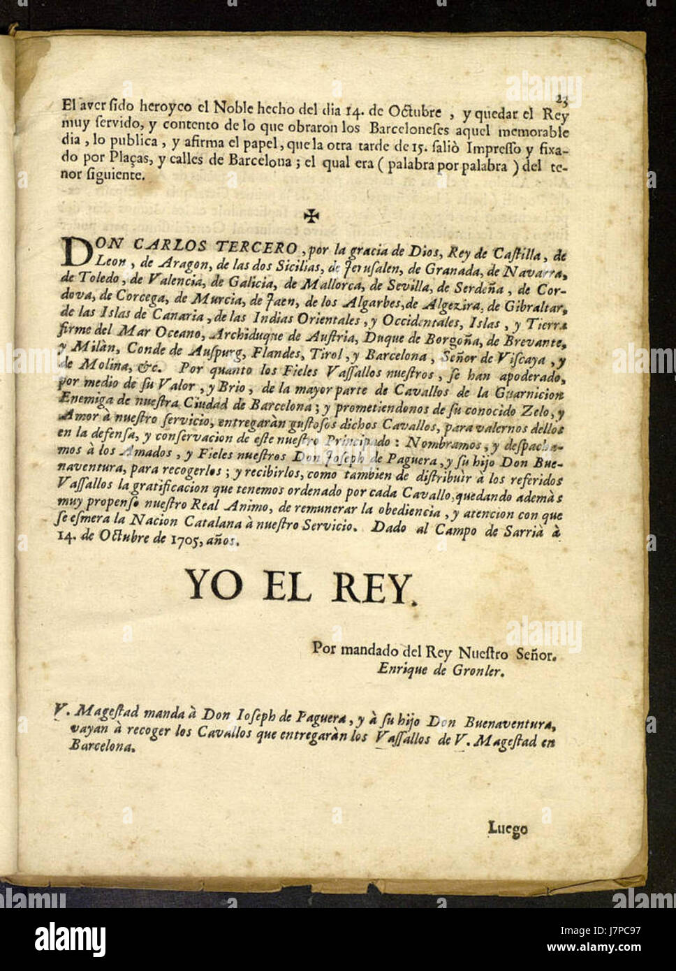 Carles III darago barcelona 1705 Stock Photo - Alamy