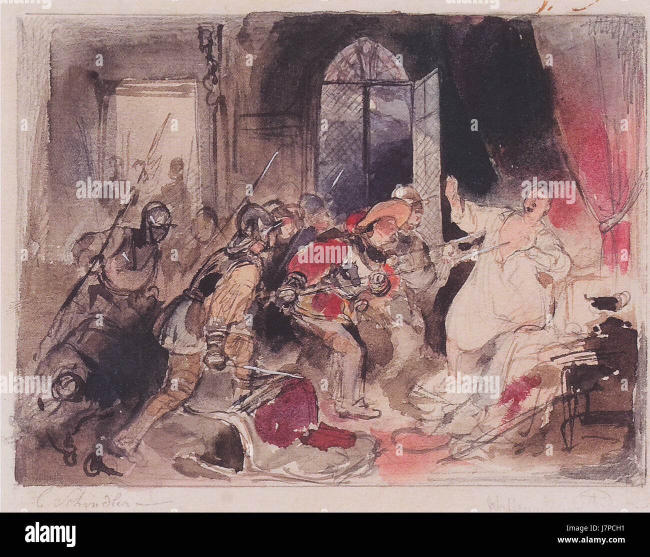 Carl Schindlerâ€™s painting *Die Ermordung Wallensteins* depicts the ...