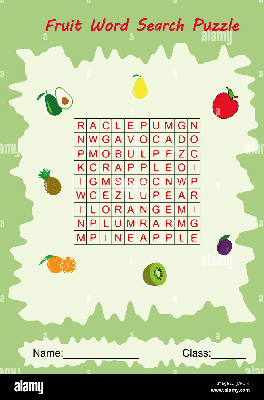 fruit word search puzzle for kids Stock Photo - Alamy