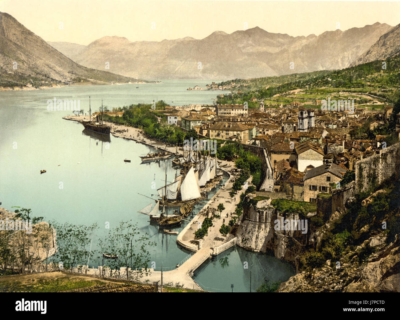 A view of Cattaro Harbour, located in the Bay of Kotor in Montenegro ...