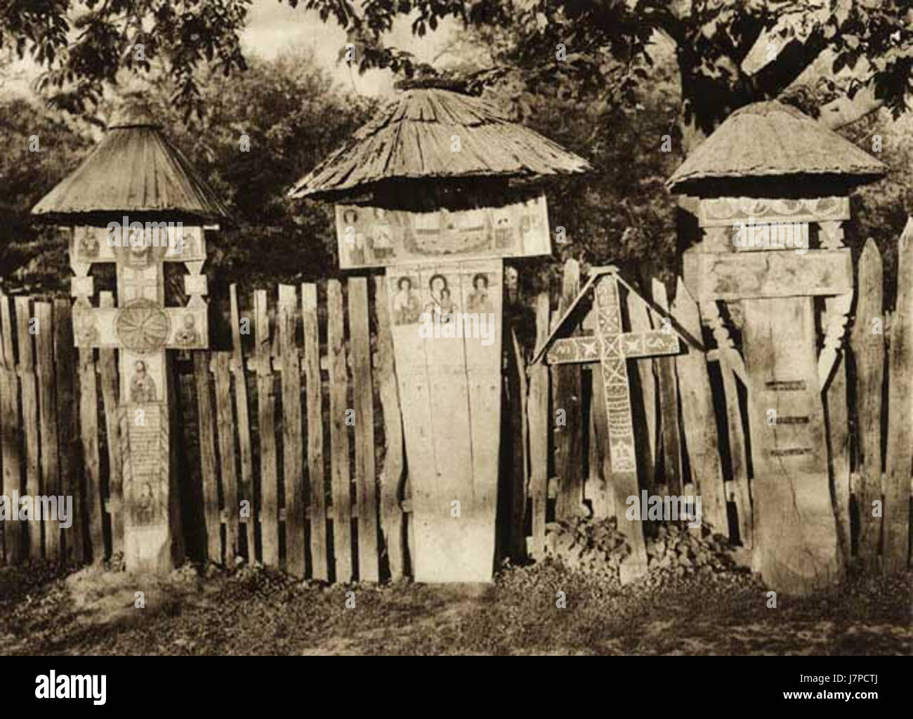 This image likely depicts a cemetery in Romania, showcasing the layout ...