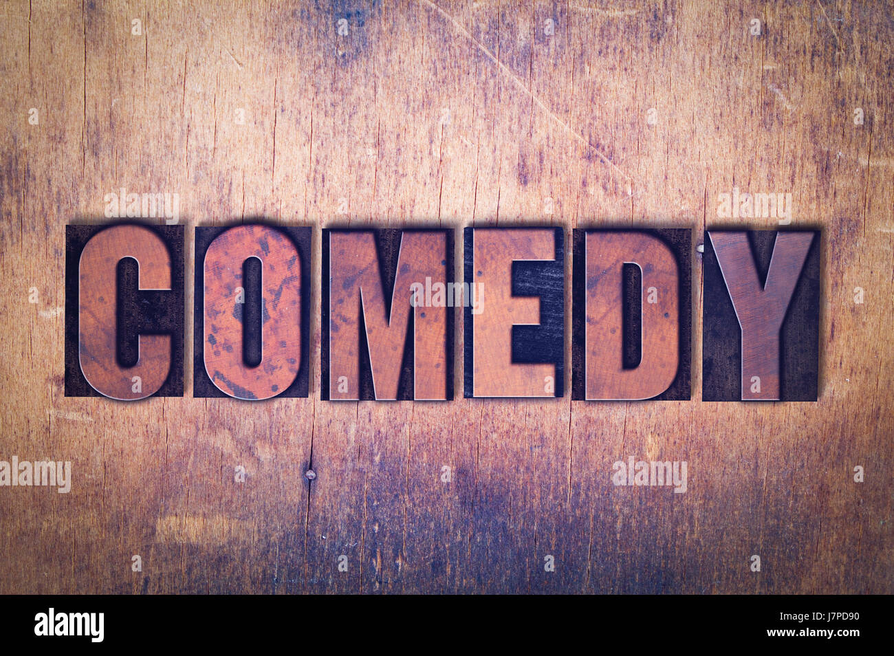 The word Comedy concept and theme written in vintage wooden letterpress ...