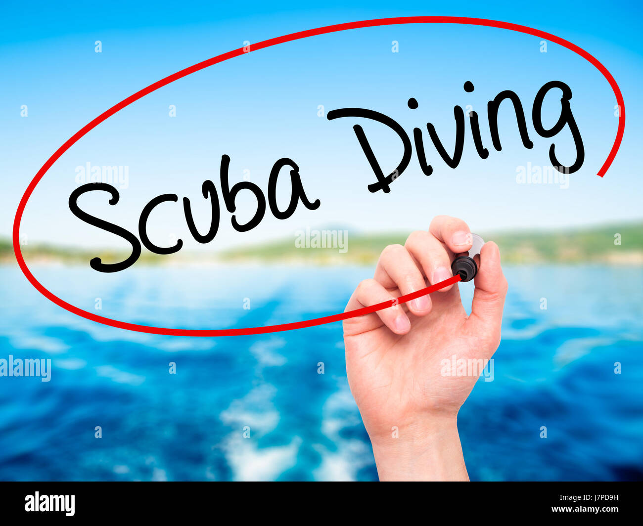 Man Hand writing Scuba Diving with black marker on visual screen ...