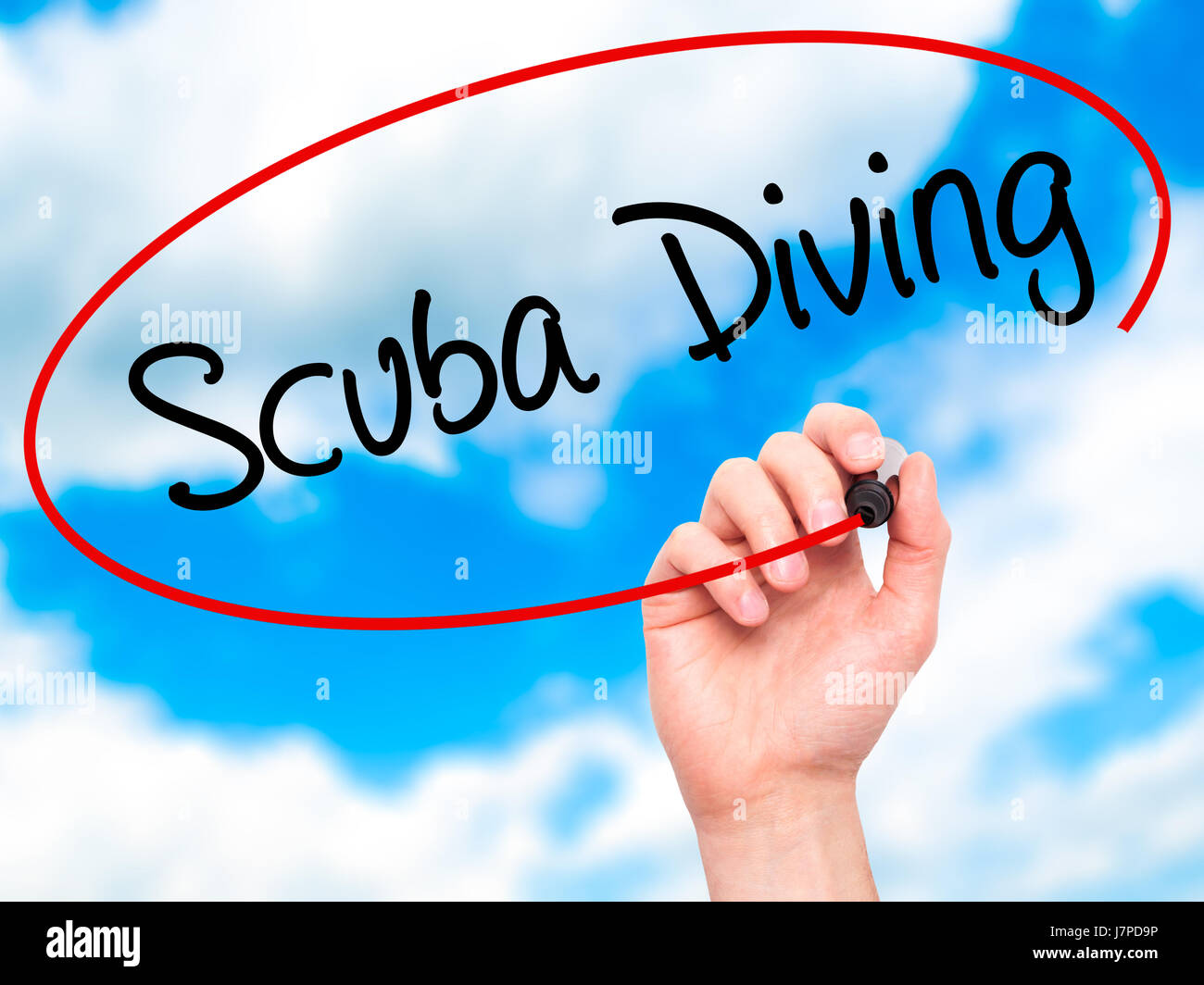Man Hand writing Scuba Diving with black marker on visual screen ...