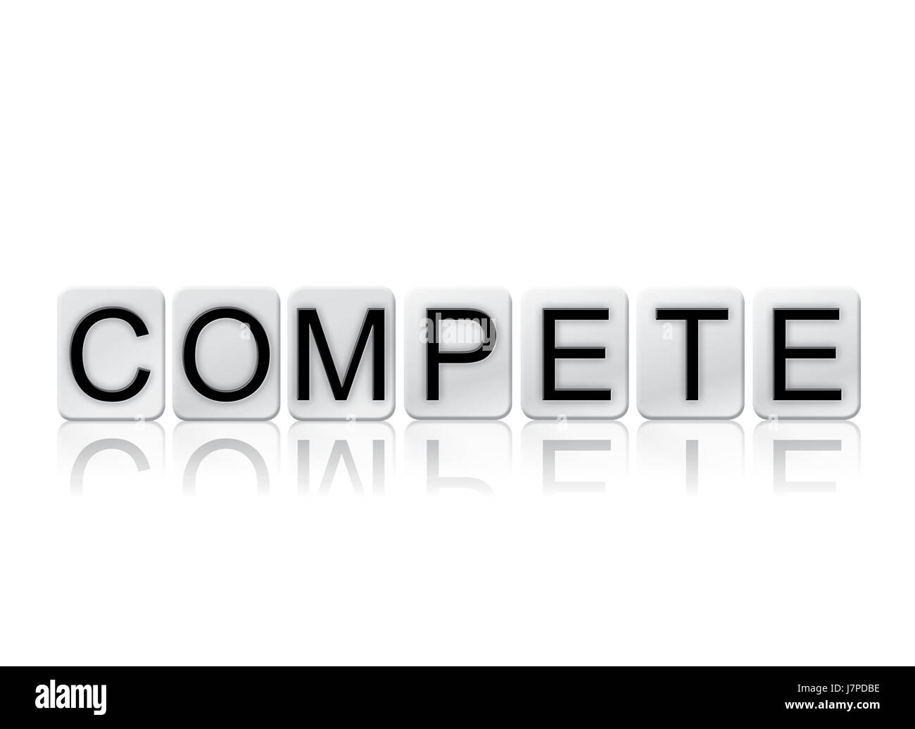 The word Compete concept and theme written in white tiles and isolated ...