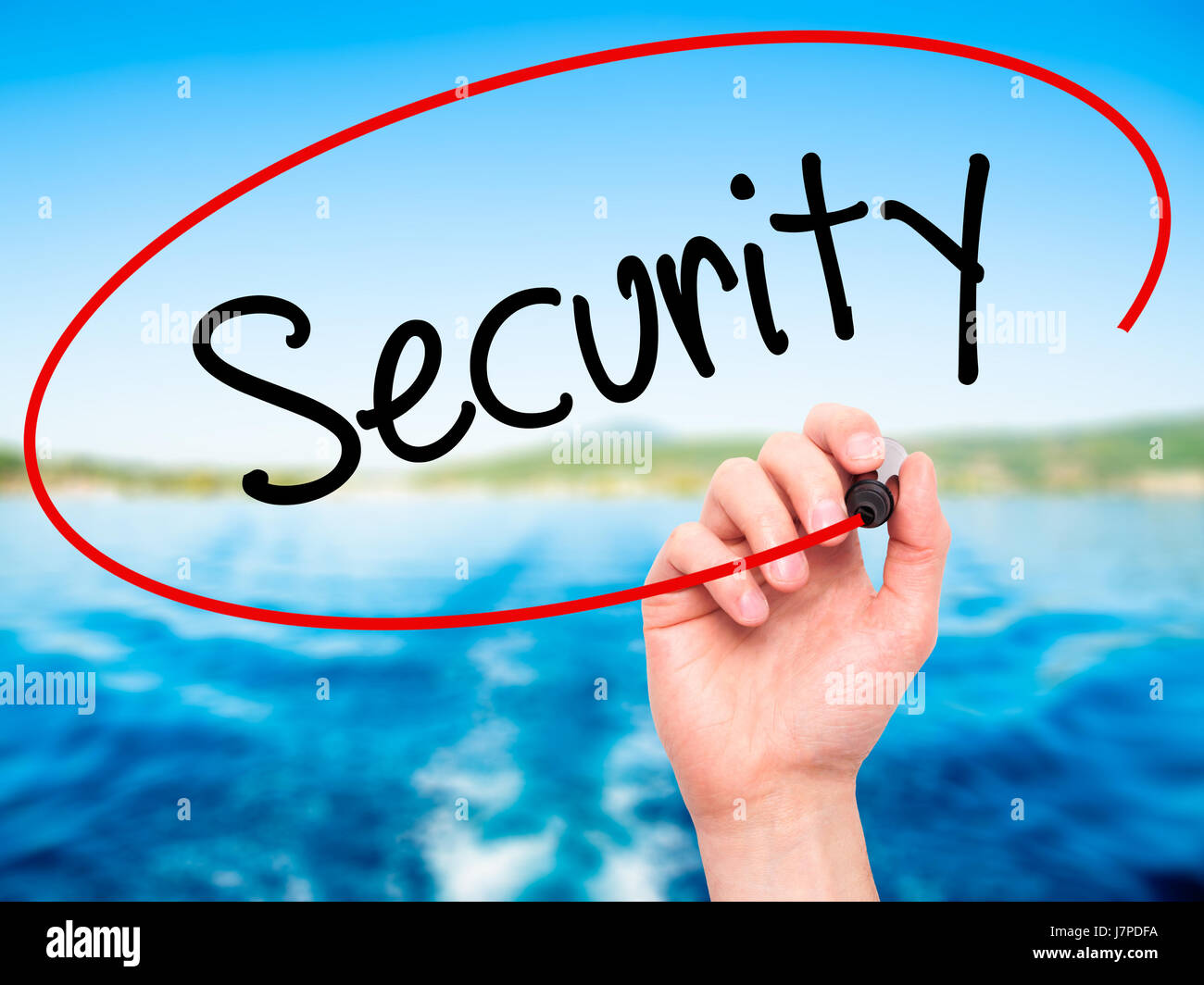Man Hand writing Security with black marker on visual screen. Isolated ...