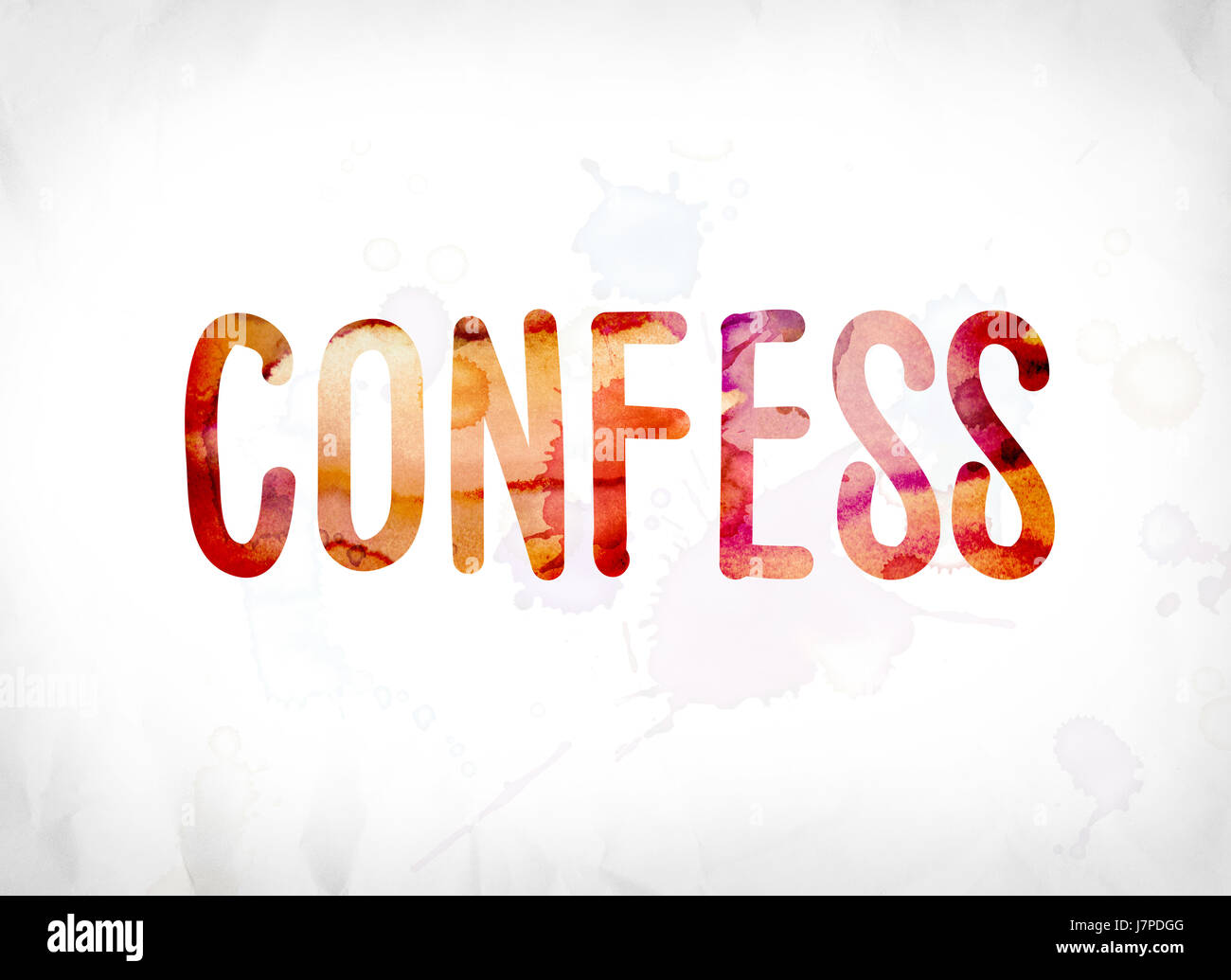 The word Confess concept and theme painted in colorful watercolors on a ...