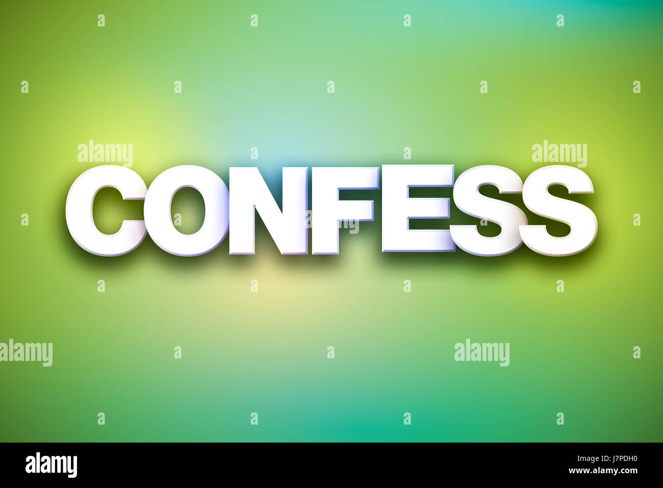 The word Confess concept written in white type on a colorful background ...