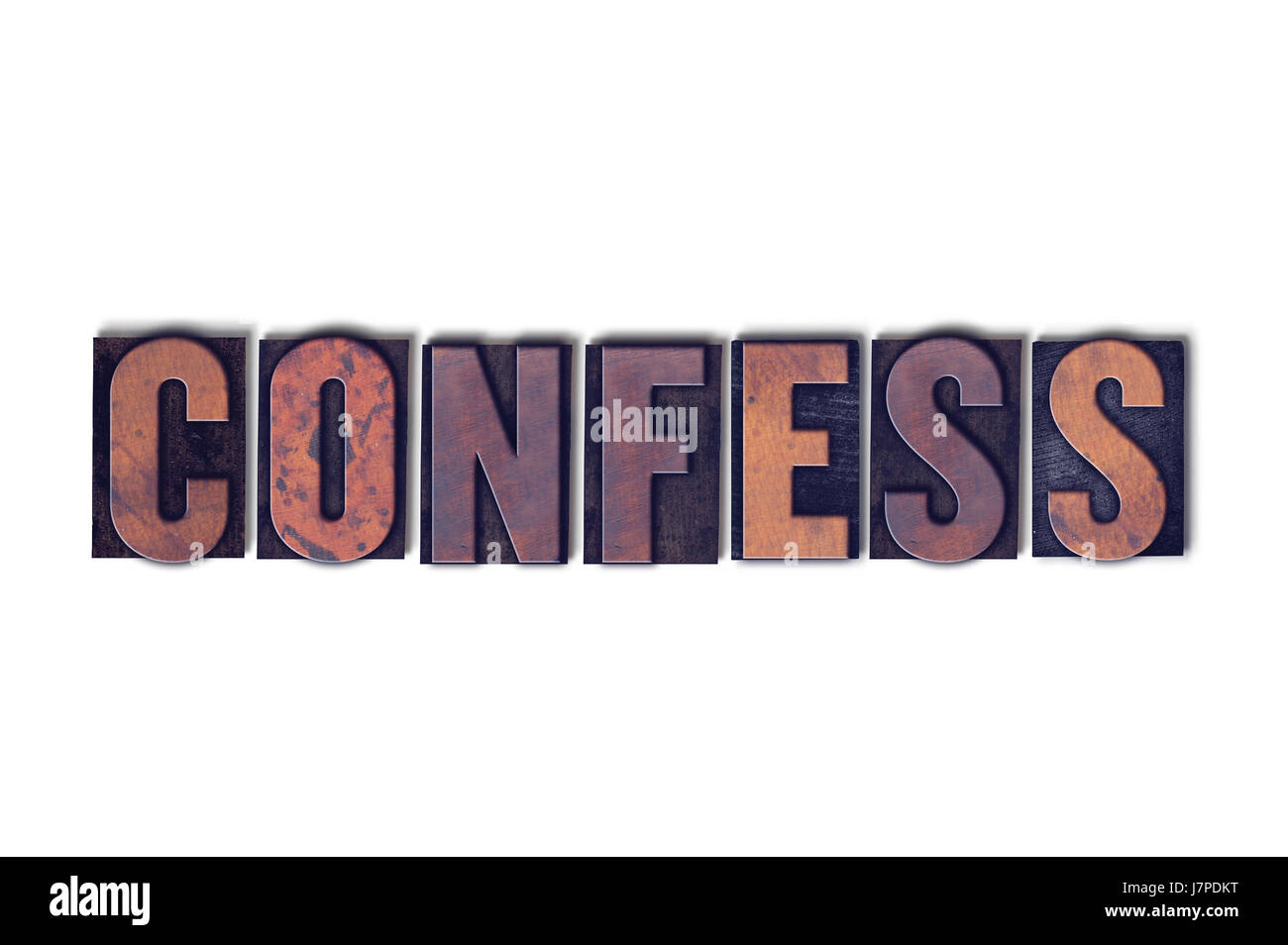 The word Confess concept and theme written in vintage wooden ...