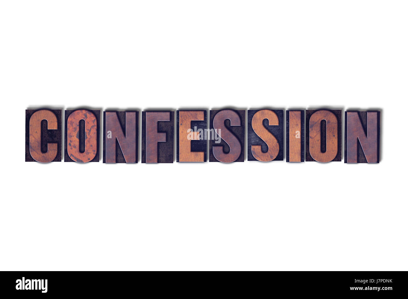 The word Confession concept and theme written in vintage wooden ...