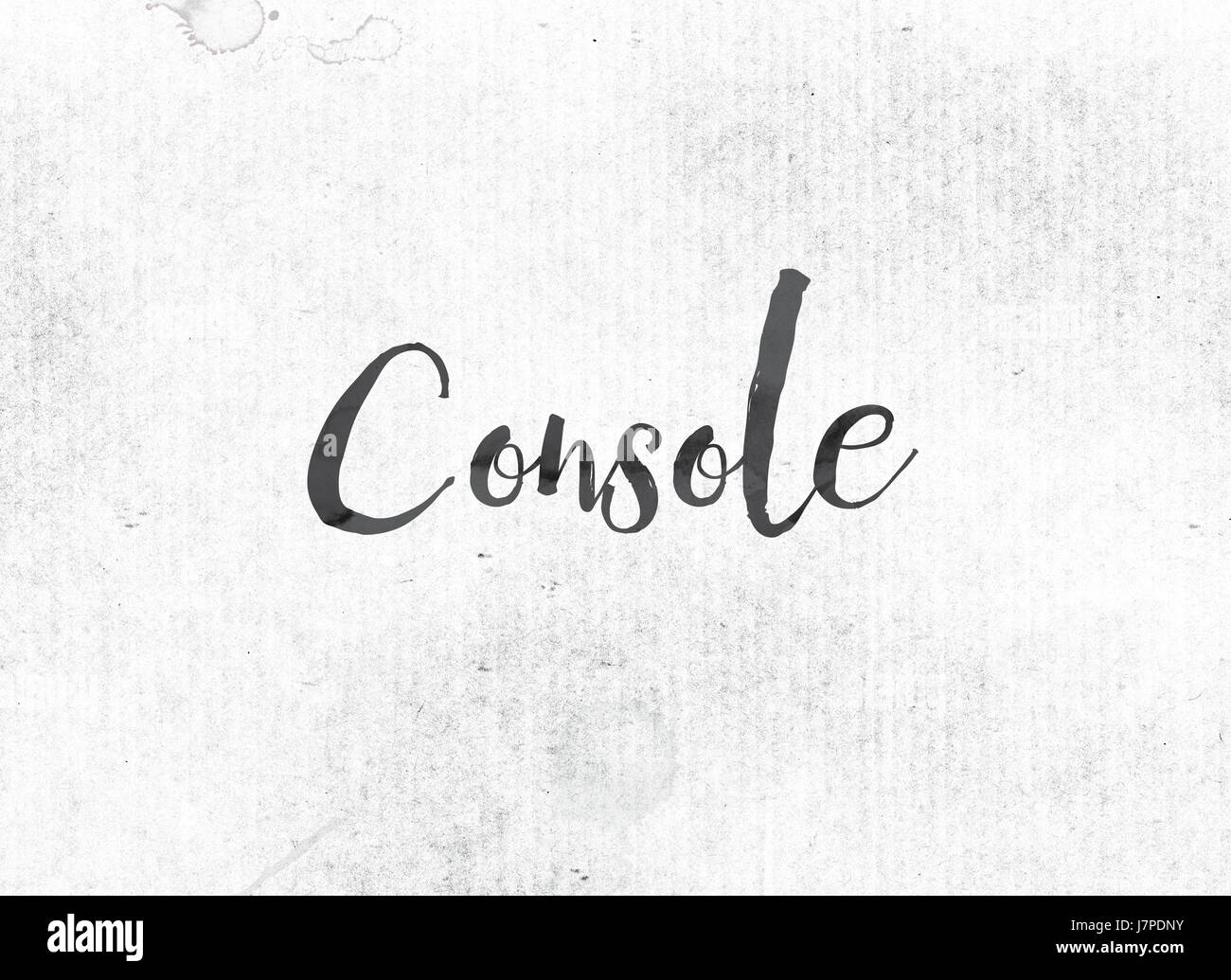 The word Console concept and theme painted in black ink on a watercolor ...
