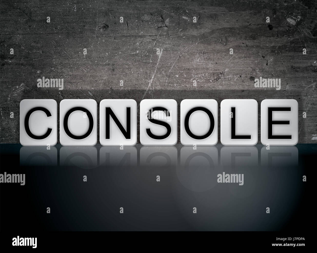 The word Console concept and theme written in white tiles on a dark ...