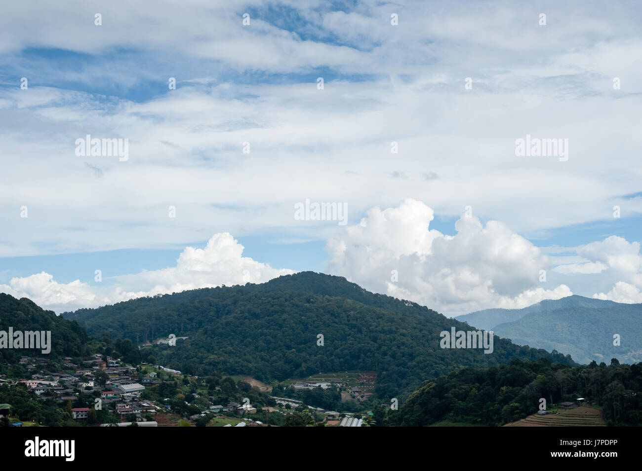 Beautiful blue sky and hill mountain at Mon Cham (Mon Jam), Chiangmai ...