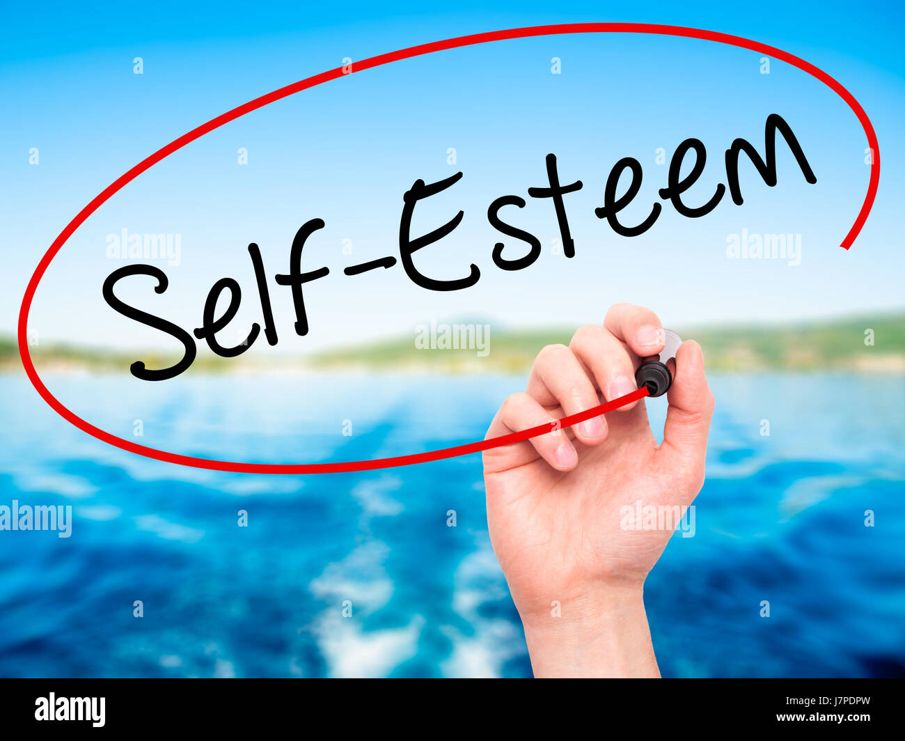 Man Hand writing Self-Esteem with black marker on visual screen ...