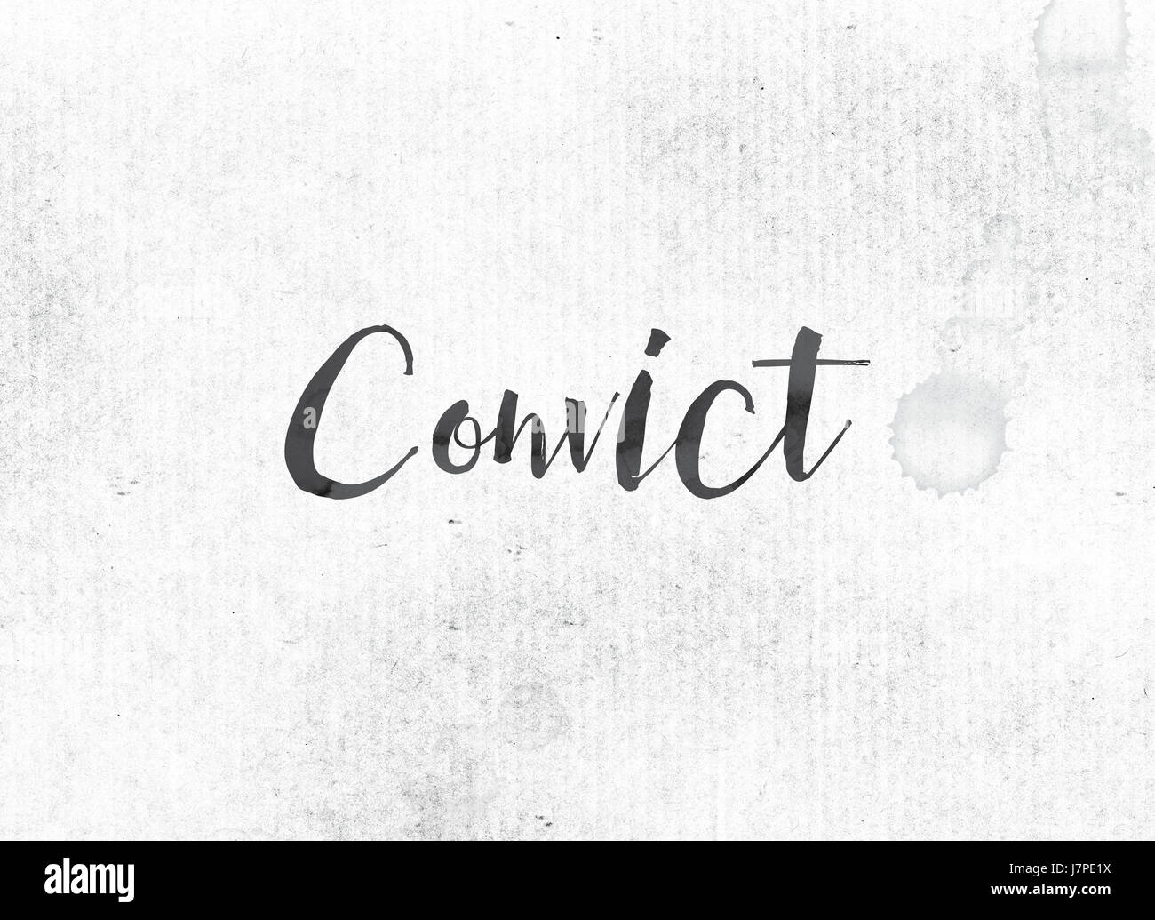 The word Convict concept and theme painted in black ink on a watercolor ...