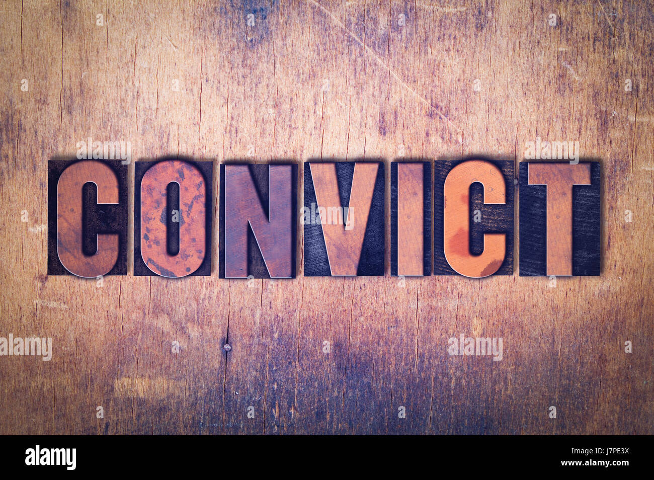 The word Convict concept and theme written in vintage wooden ...