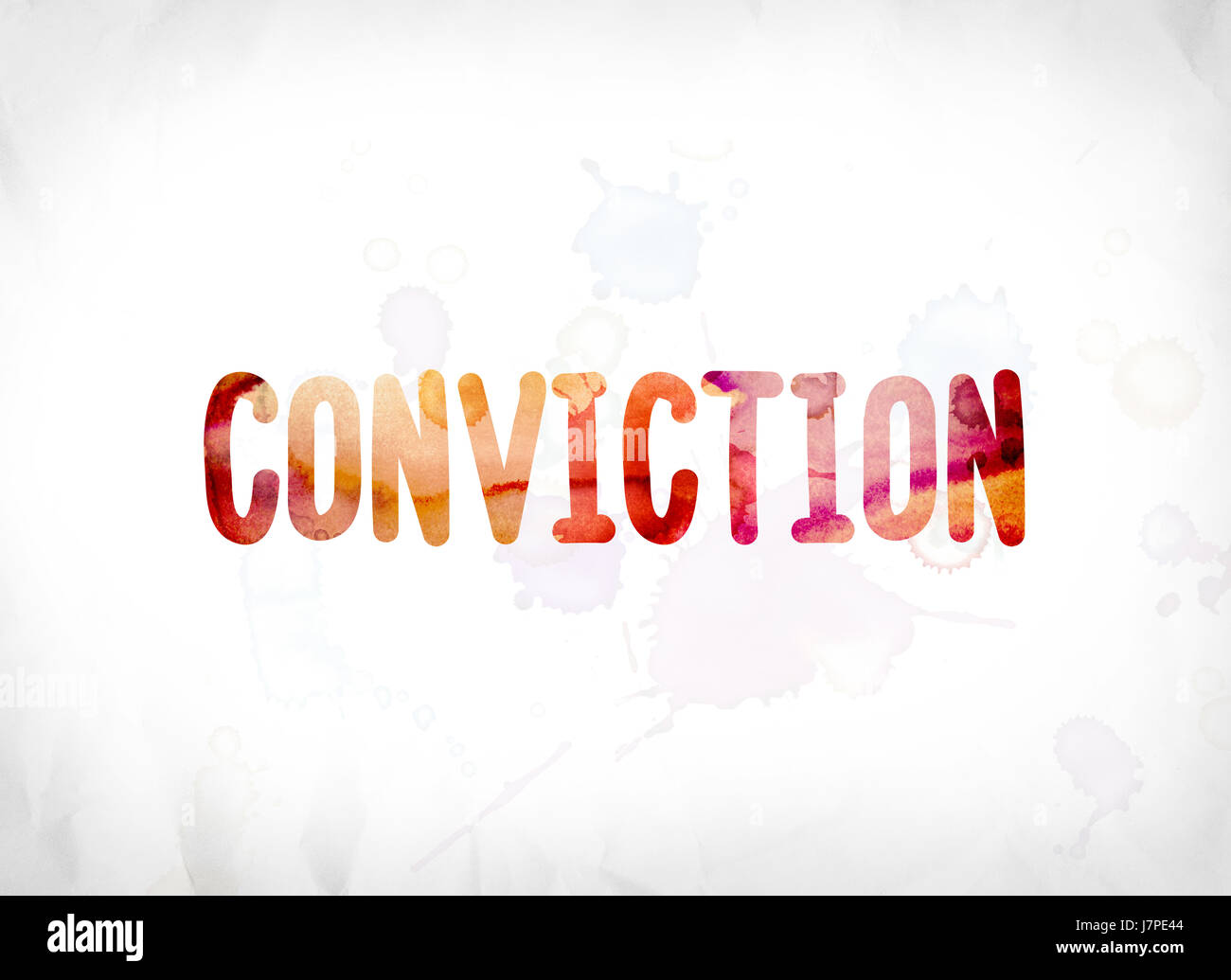 The word Conviction concept and theme painted in colorful watercolors ...