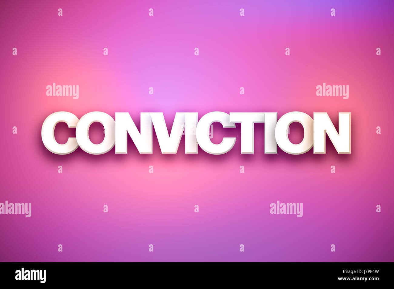 The word Conviction concept written in white type on a colorful ...