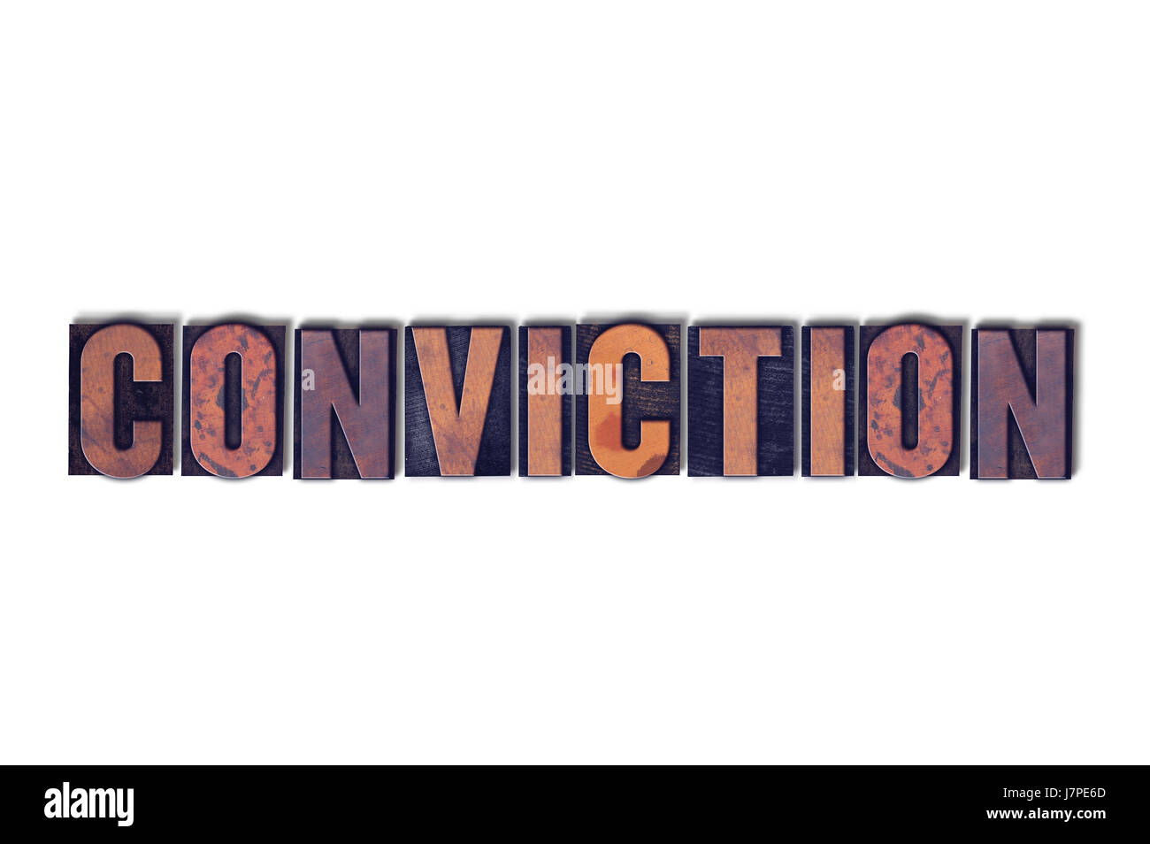 The word Conviction concept and theme written in vintage wooden ...