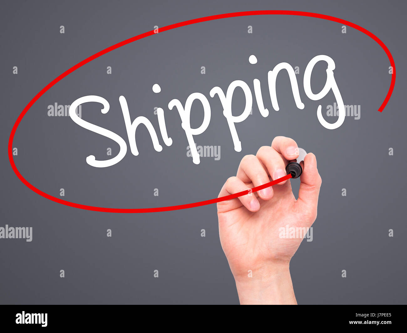 Man Hand writing Shipping with black marker on visual screen. Isolated ...