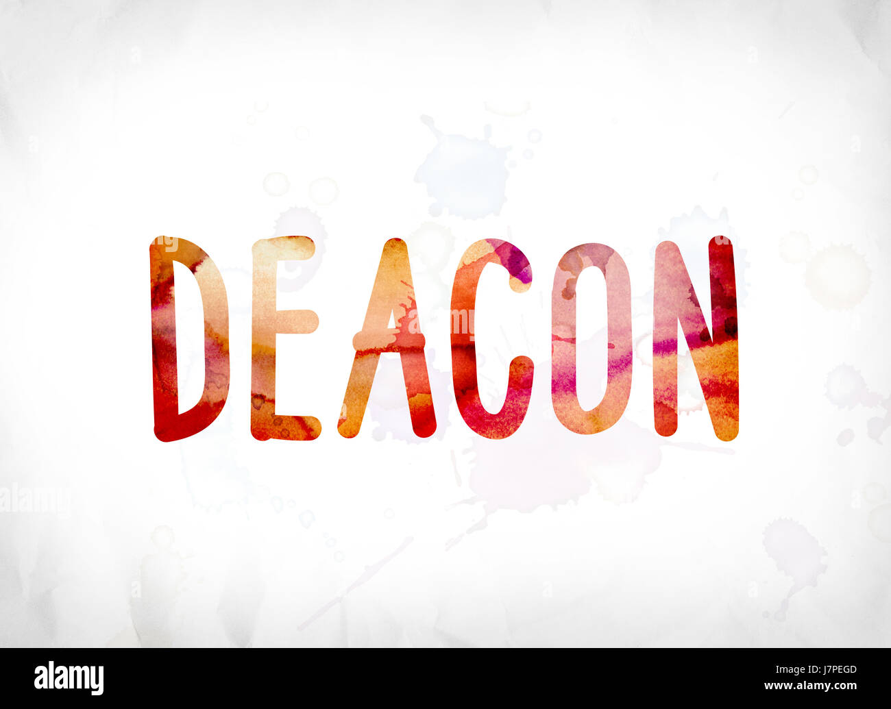 The word Deacon concept and theme painted in colorful watercolors on a ...