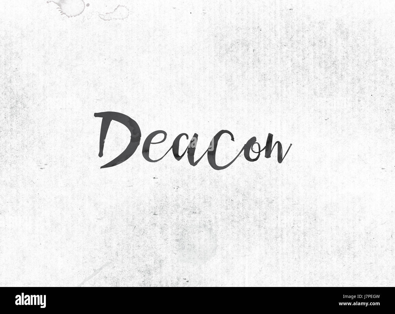 The word Deacon concept and theme painted in black ink on a watercolor ...