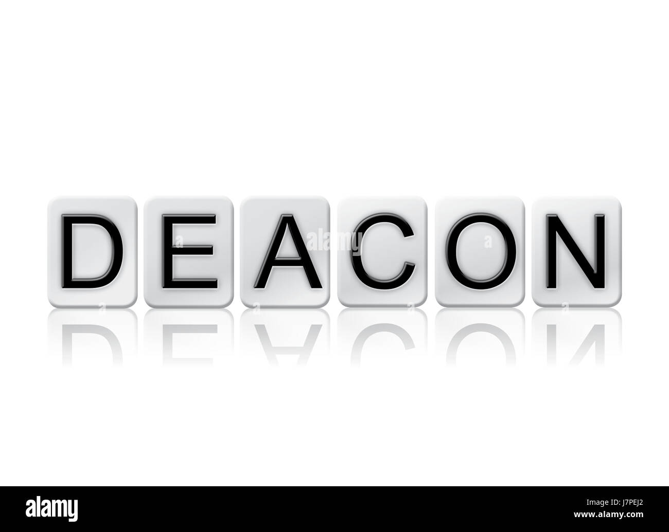 The word Deacon concept and theme written in white tiles and isolated ...