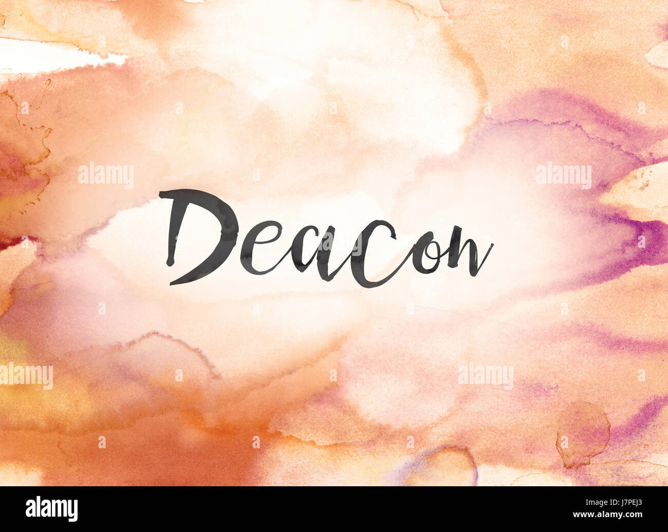 The word Deacon concept and theme written in black ink on a colorful ...