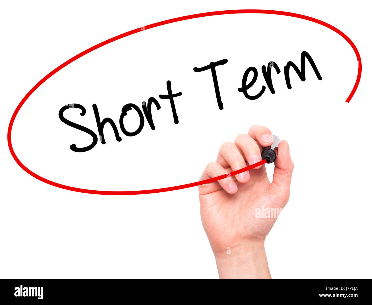 Man Hand writing Short Term with black marker on visual screen ...