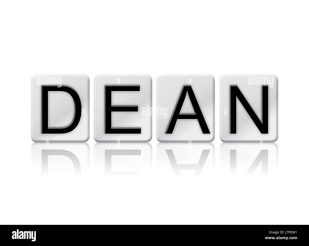 The word Dean concept and theme written in white tiles and isolated on ...